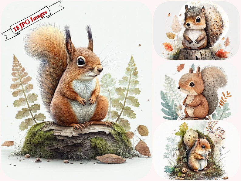 Watercolor Squirrel Clipart Set - Forest Animal Cliparts , Woodland ...