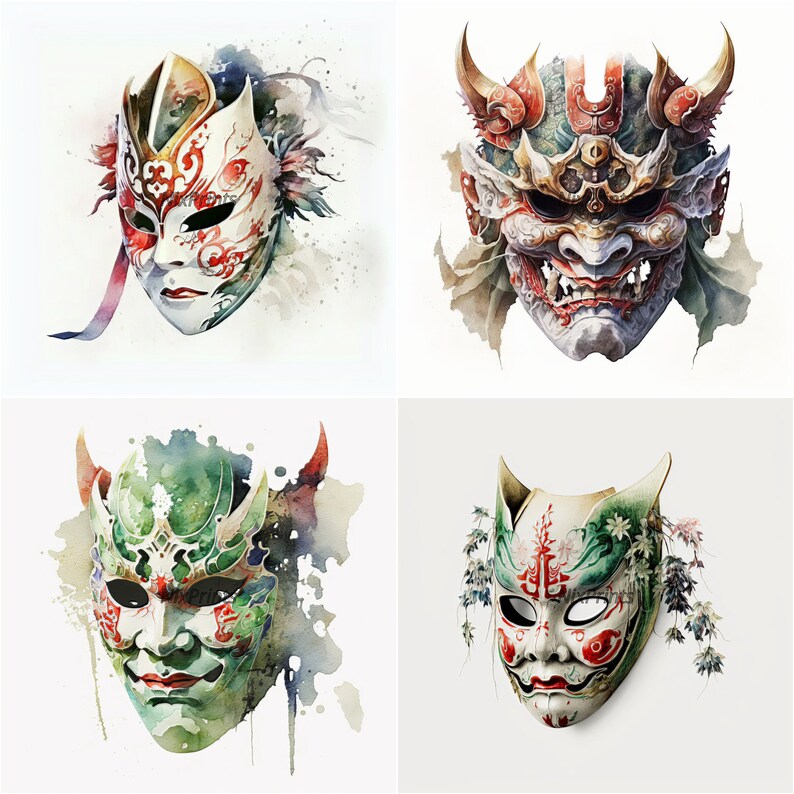Traditional Japanese Mask Watercolor Clipartcultural Art - Etsy