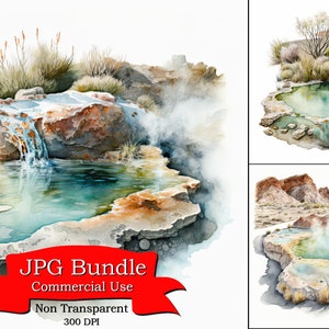 Serene Watercolor Hot Springs Clipart,tranquil Landscape Clipart, 300 ...