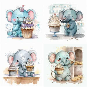 Watercolor Baby Elephant Clipart for Birthday Celebrations and Nursery ...