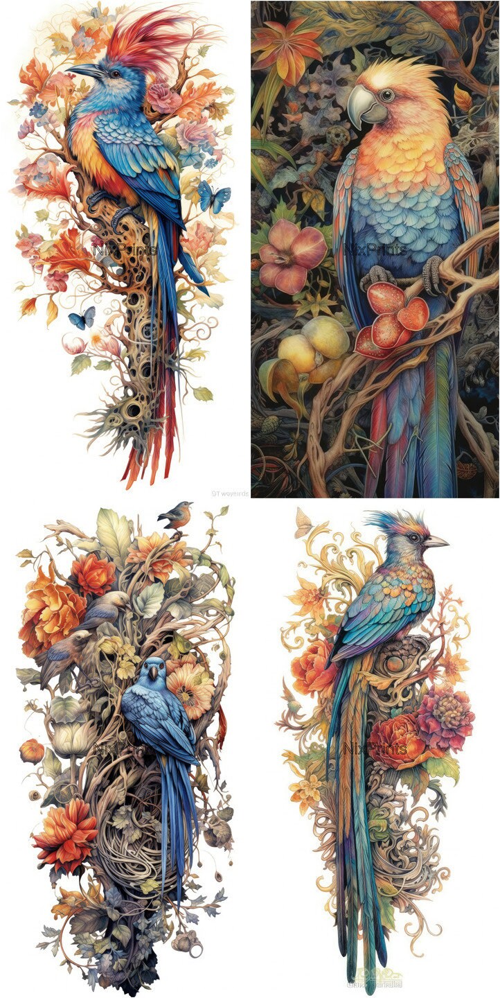 Bird Print, Vintage Bird Clipart, Royal Bird Clipart, Colorful Birds ...