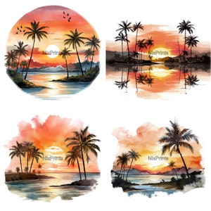 Hawaii Sunset Clipart, Watercolor Sunset Clipart, Art for Your Glasses ...