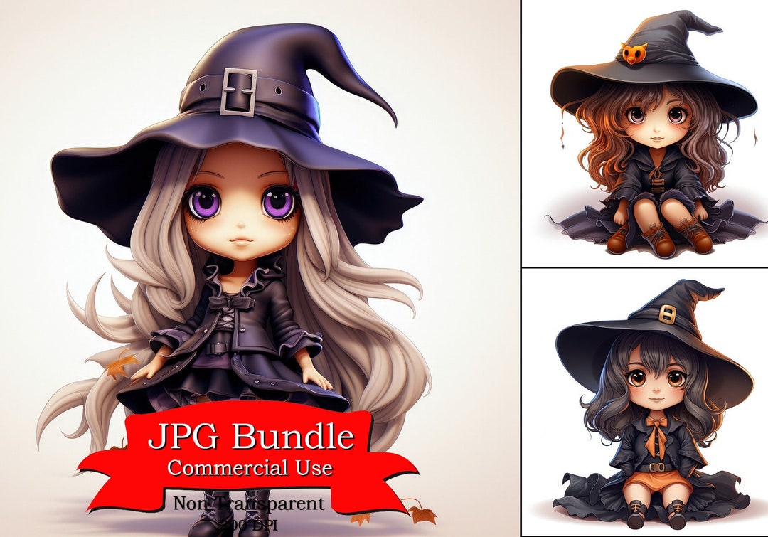 Cute Chibi Girl Witch Clipart, Chibi Witch ,halloween Clipart.digital ...