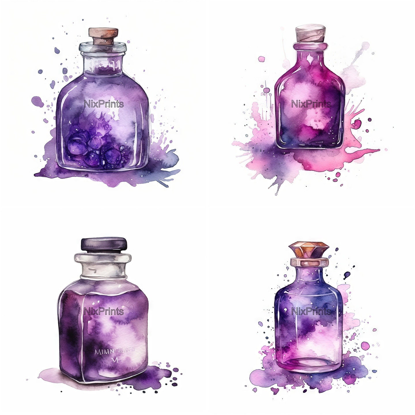 Purple Fairy Liquid Medicine Bottle Watercolor Clipart - Etsy