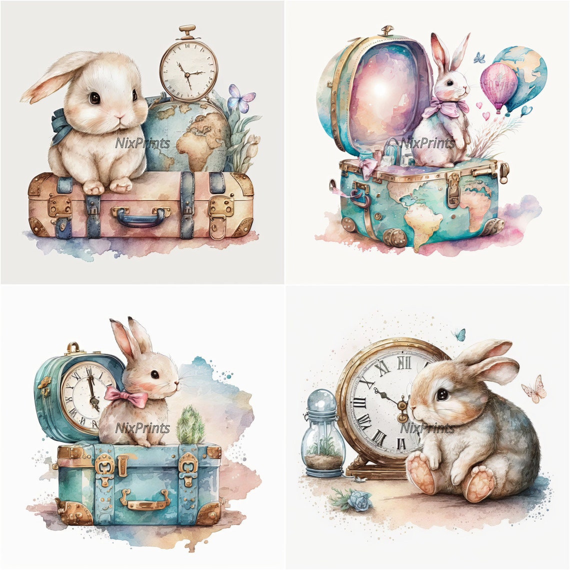 Bunny Time Travel Clipart Captivating and Imaginative - Etsy