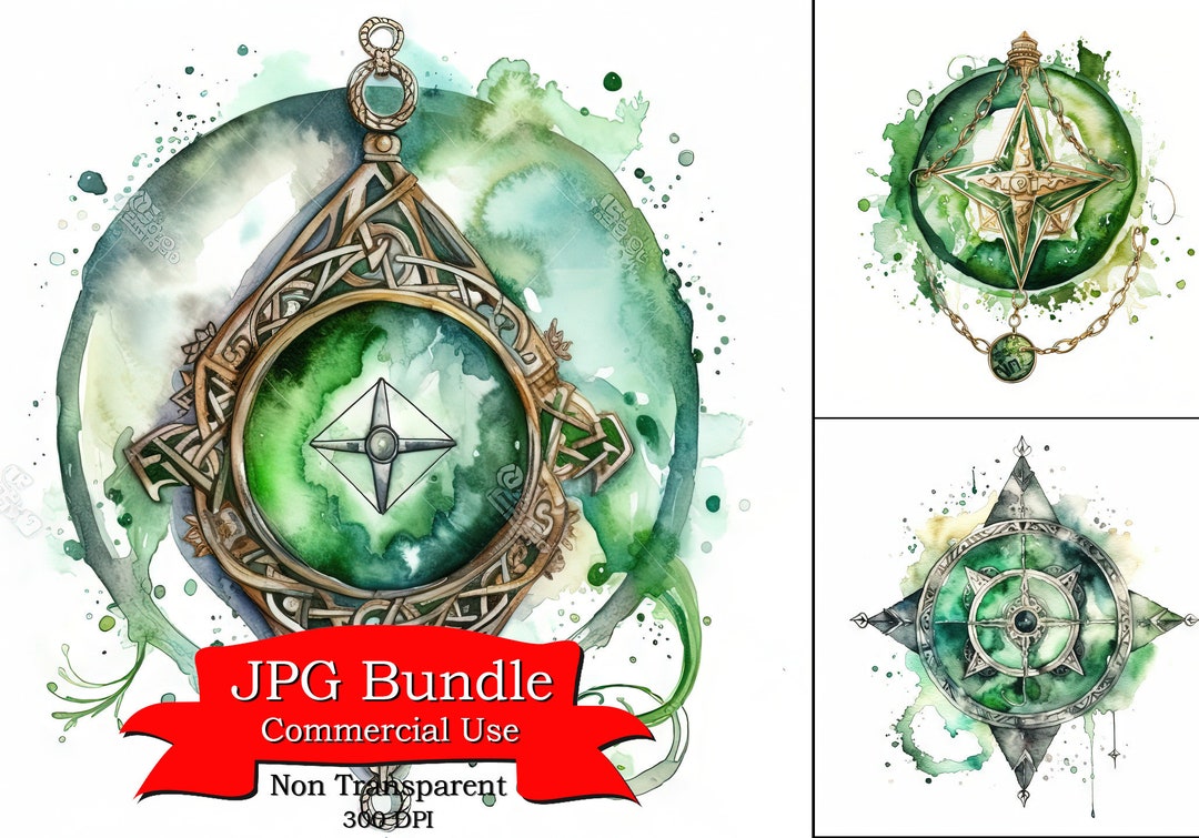 Green Fairy Talisman Watercolor Clipart -symbol of Magic,digital Paper ...