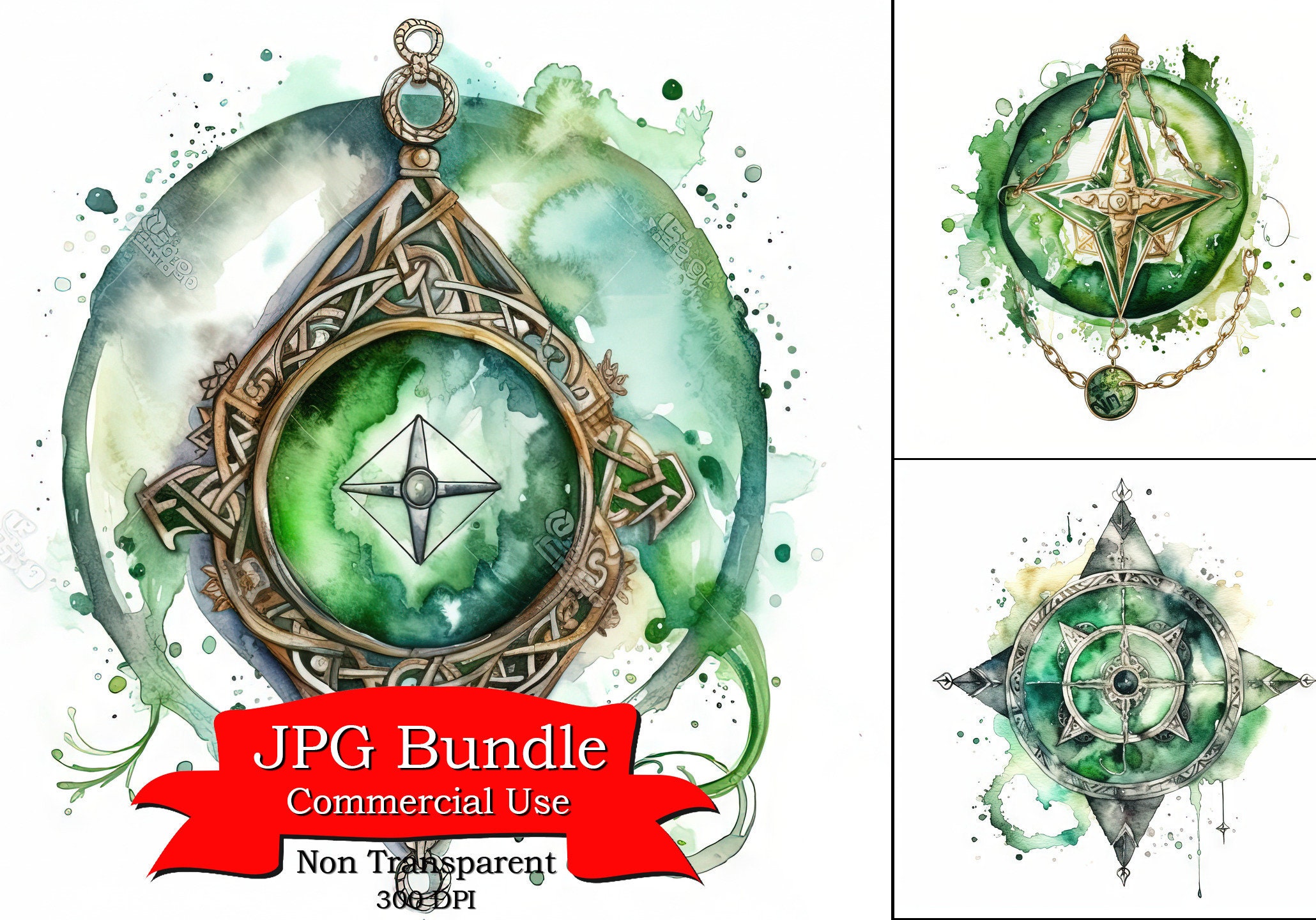Green Fairy Talisman Watercolor Clipart symbol of - Etsy