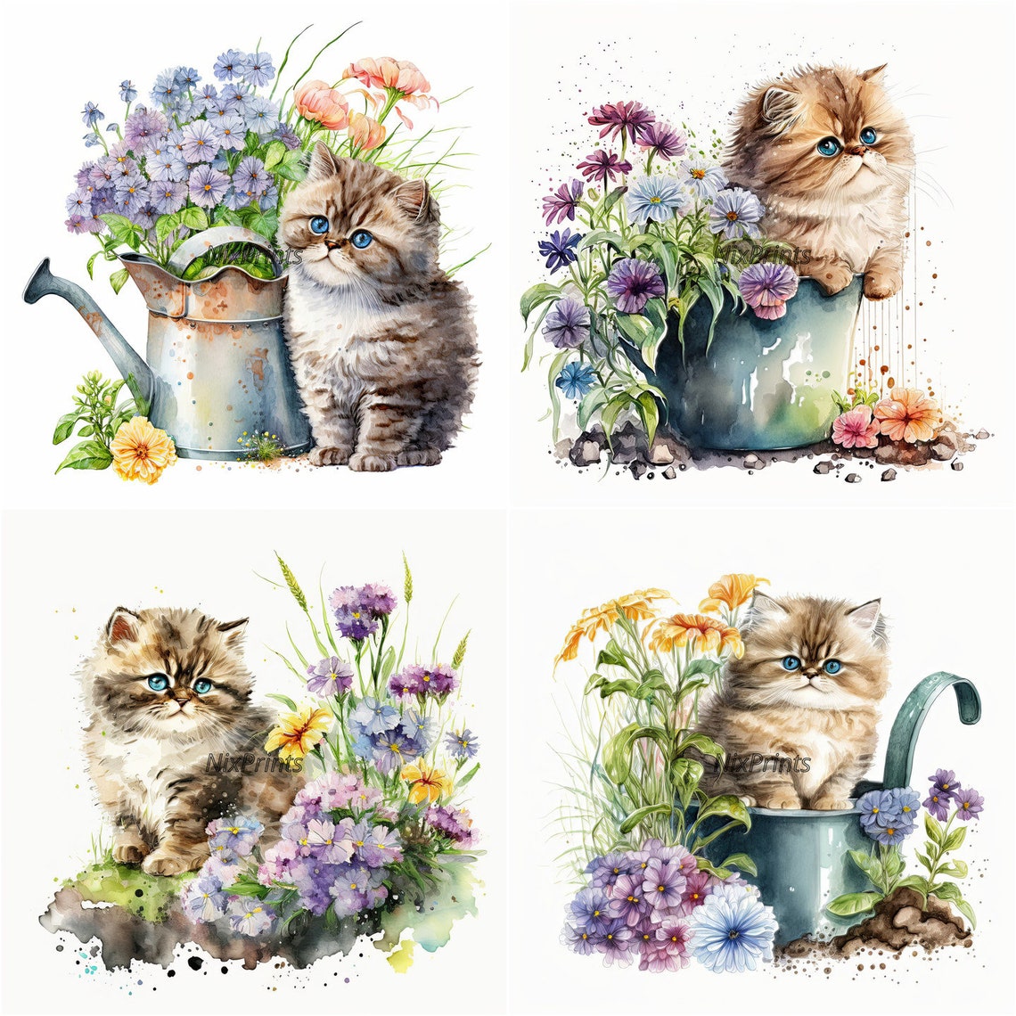 Persian Cat Clipart Spring Flowers and Gardening Theme - Etsy