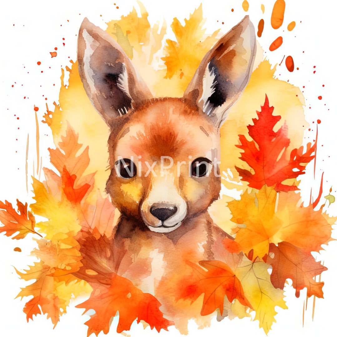 Kangaroo Fall Foliage Clipart, Wall Art for Zen, Digital Sticker for ...