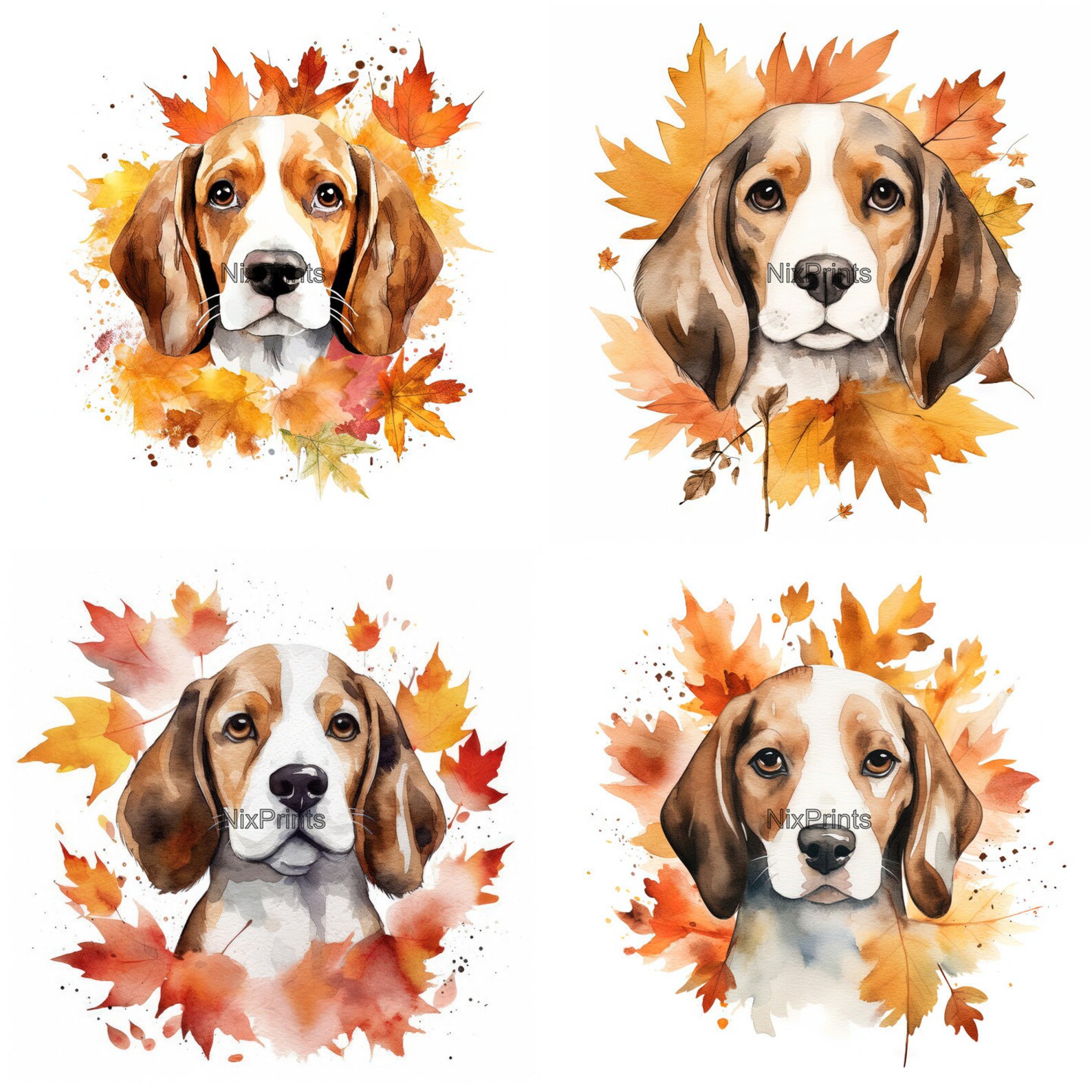 Beagle Fall Foliage Clipart, Art for Cats, Digital Sticker for Women ...