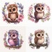 Whimsical and Nordic Pastel Color Owl With Flowers Clipart Set With ...