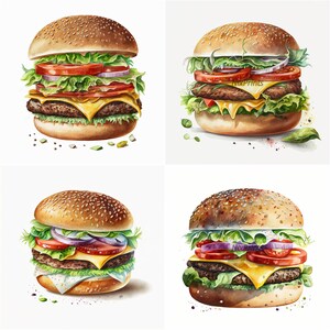 Hamburger Clipart:juicy Watercolor Burger Clipart With Non-transparent ...