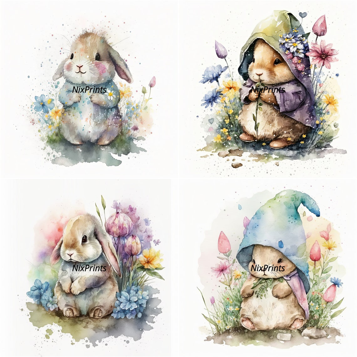 Clipart Bundle Cute Bunny Watercolor Clip Art Images - Etsy