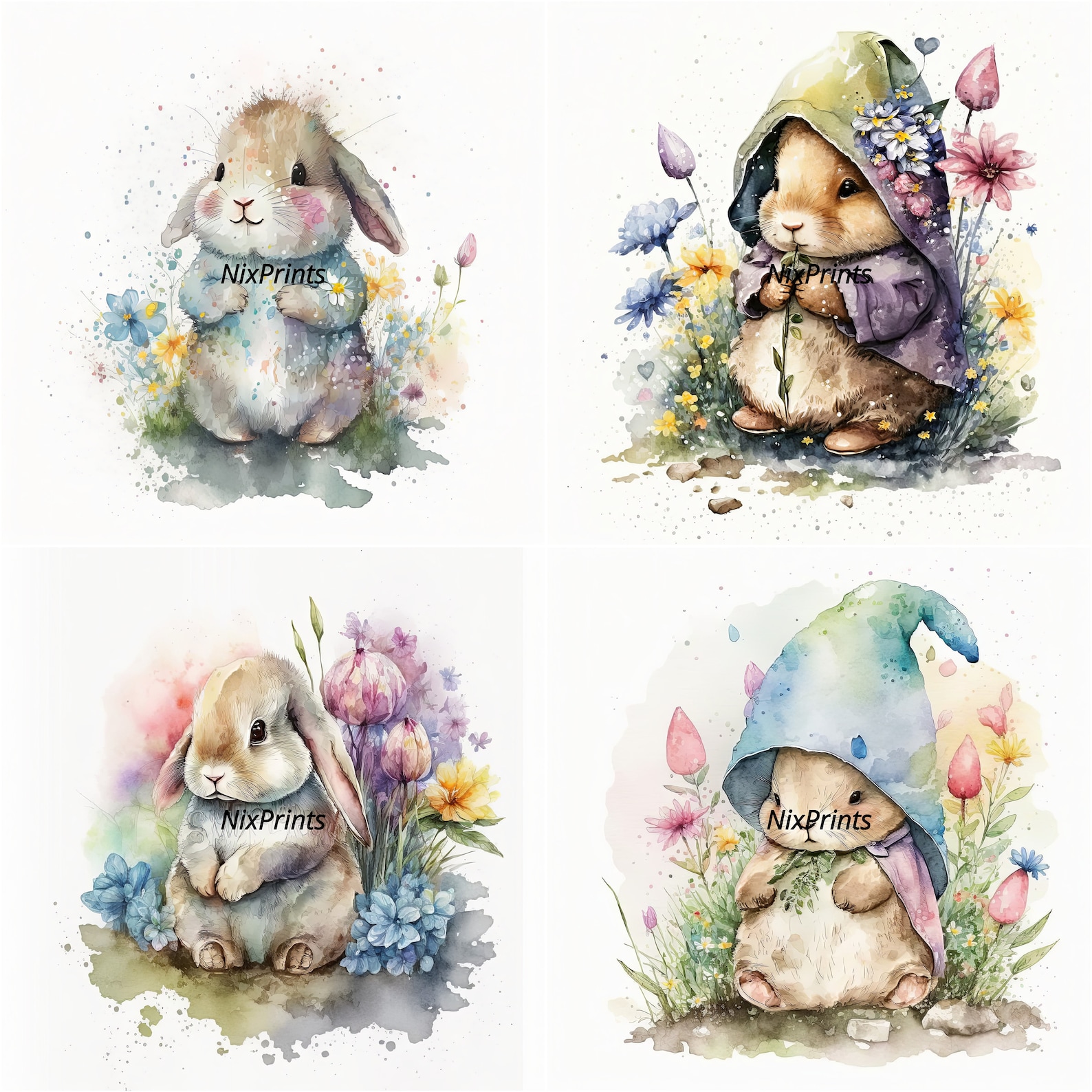 Clipart Bundle Cute Bunny Watercolor Clip Art Images - Etsy