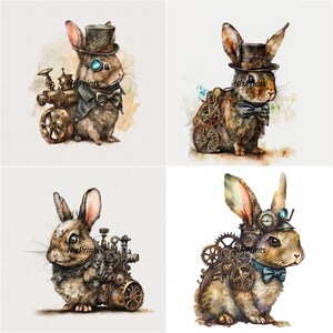 Steampunk Bunny Clipart Whimsical Digital Illustrations of a Steampunk ...