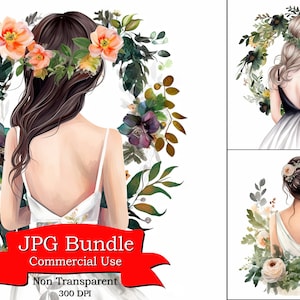 Watercolor Woman's Clipart,full Body Back View Variant Woman Digital ...
