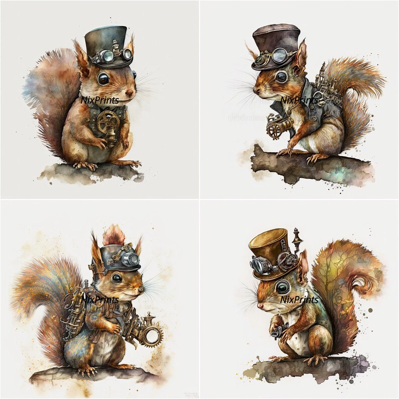 Cute and Quirky Squirrel Clipart for Commercial Use | Steampunk and ...