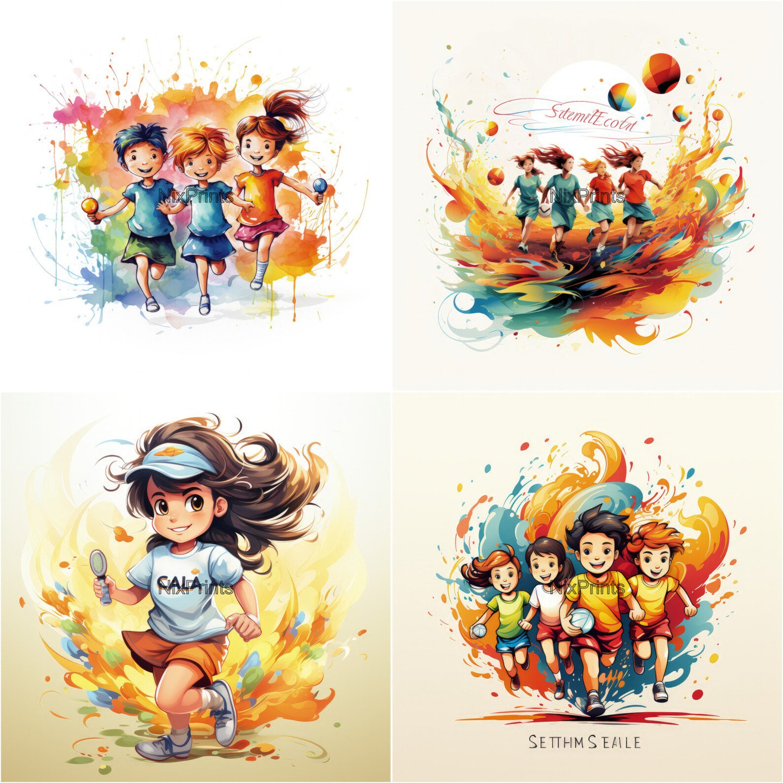 Children in Motion Clipart, Tennis Clipart, Art for A Cabin, Wall Art ...