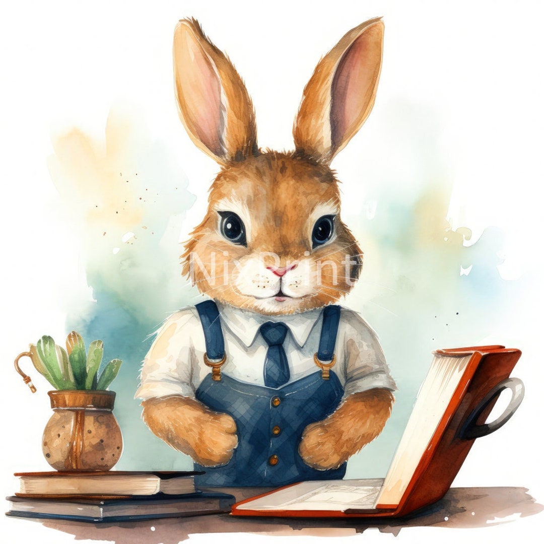 Rabbit Clipart, School Clipart, in a School Uniform, Studying at a Desk ...