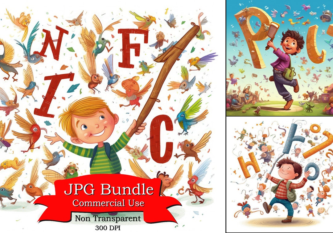 Cartoon Style Clipart, Flying Alphabet Letters Clipart, Background ...