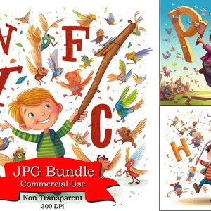 Cartoon Style Clipart, Flying Alphabet Letters Clipart, Background ...