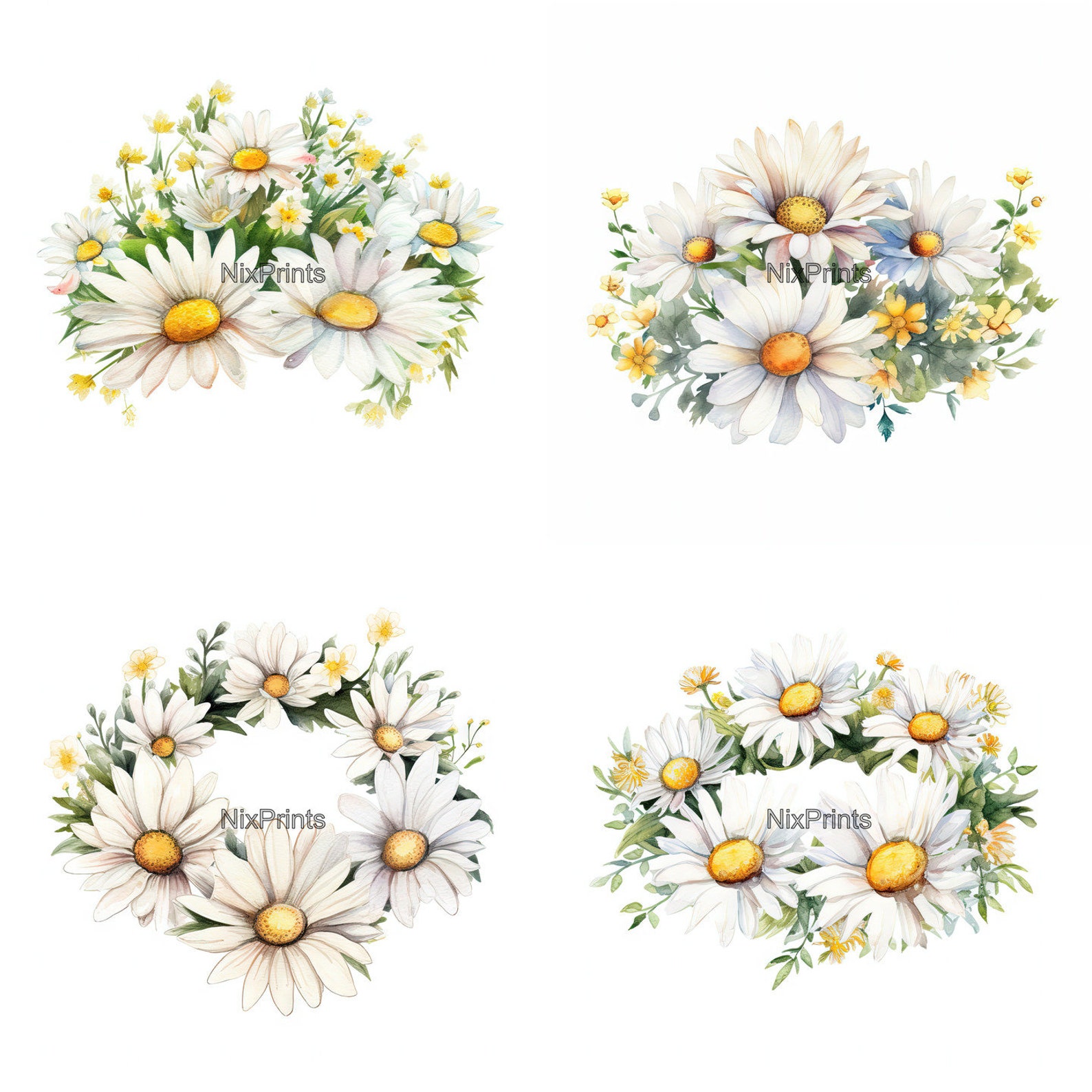 Daisy Crown: an Artistic Watercolor Masterpiece Digital Paper Crafting ...