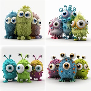Fuzzy Slimy Humanoid Aliens With Big Eyes, Unique Clipart, Digital ...