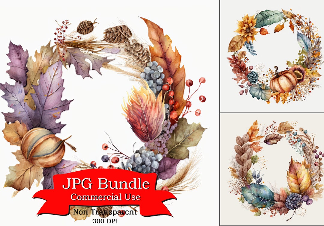 Thanksgiving Autumn Wreath Clipart: Decorative Fall-themed Clipart for ...