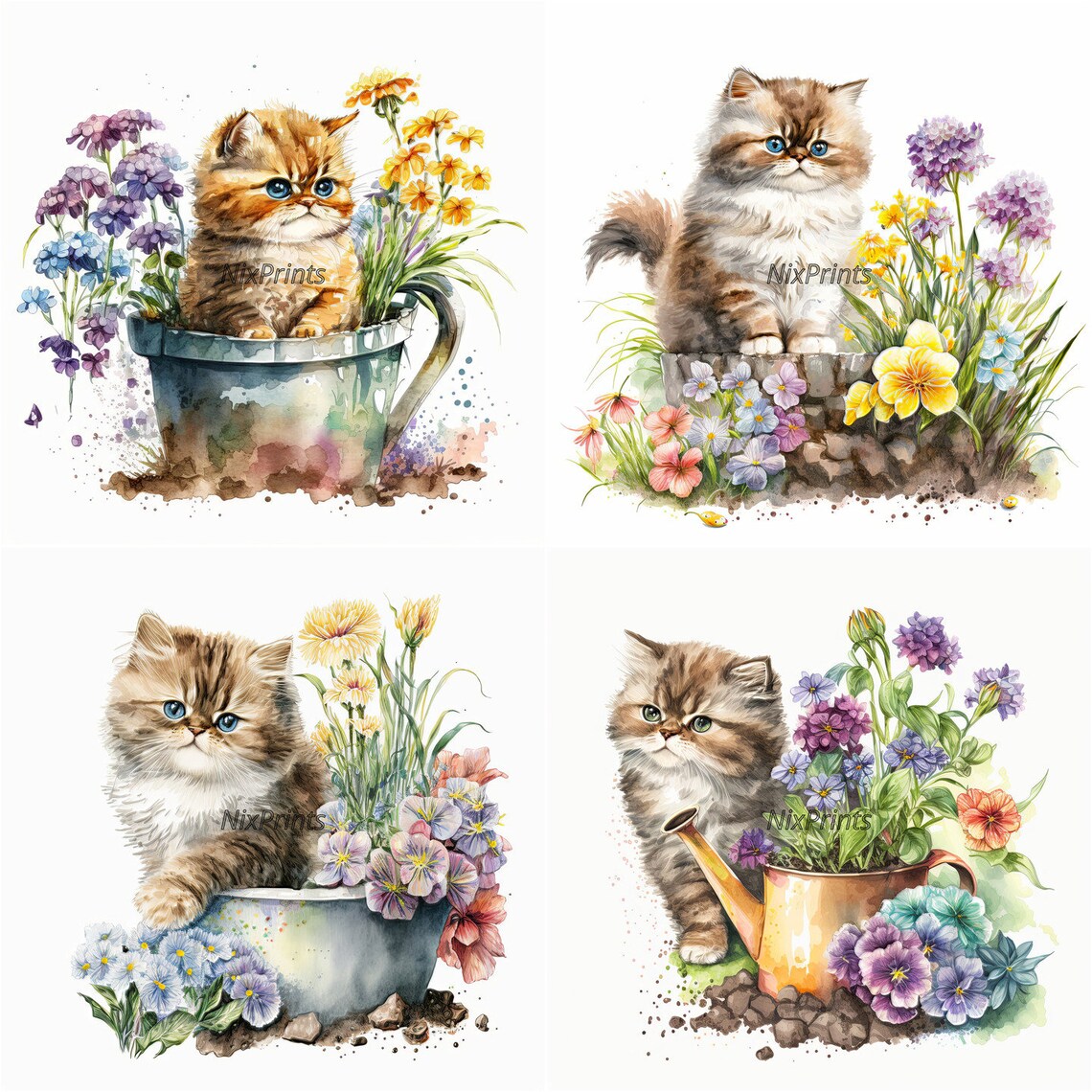 Persian Cat Clipart Spring Flowers and Gardening Theme - Etsy