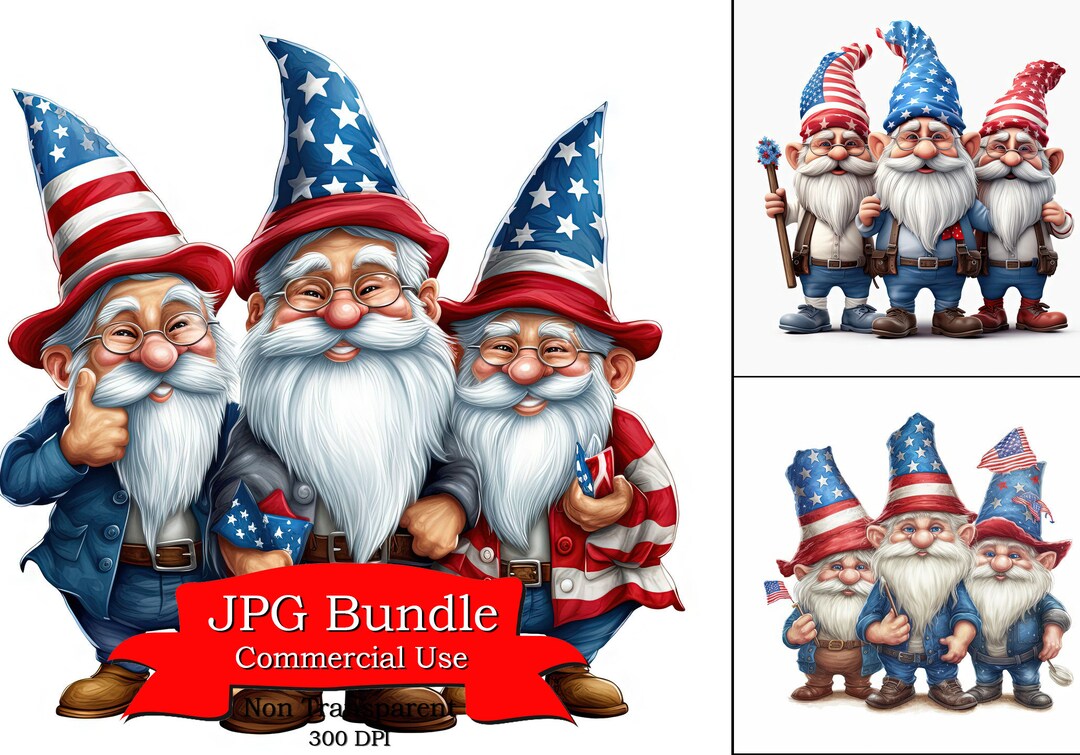 Adorable Patriot Gnome Trio Clipart, Independence Day Themed, Digital ...