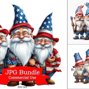 Adorable Patriot Gnome Trio Clipart, Independence Day Themed, Digital ...