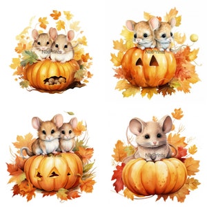 Fantasy Pumpkin Clipart, Fall Leaves Clipart, Cute Mice Clipart, Art ...
