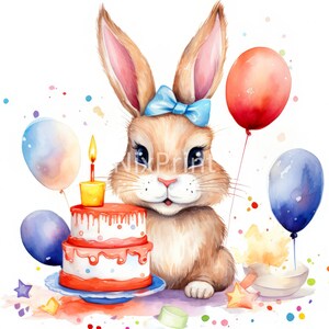 Rabbit Clipart, Birthday Clipart, Wearing a Birthday Hat, Blowing Out ...