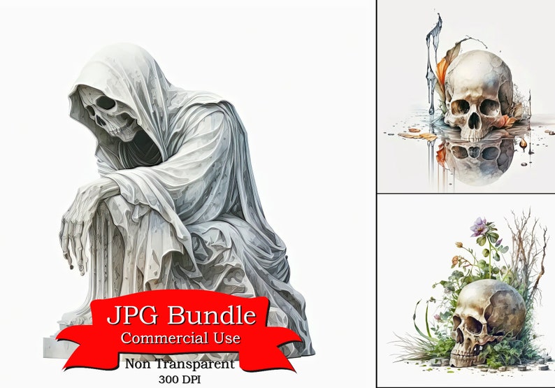Evocative Watercolor Death Theme Clipart Grim Reaper - Etsy