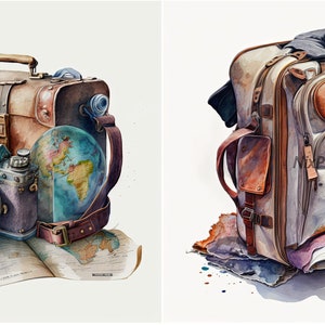 Travel Watercolor Clipart, Adventure Theme Art, Digital Download, Non ...