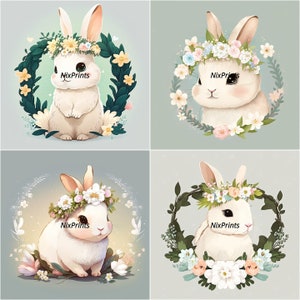 Whimsical Spring Bunnies and Floral Clipart for Nursery Art and Easter ...