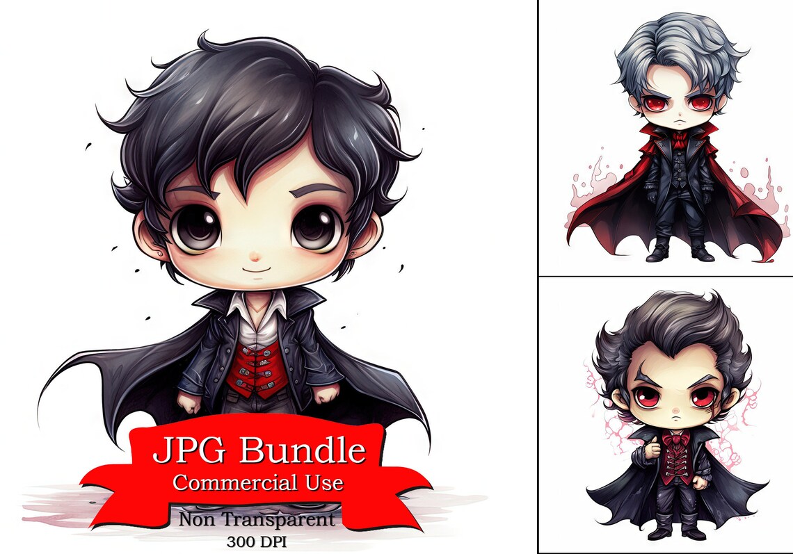 Cute Chibi Boy Vampire Clipart, Halloween Designs,watercolor Style ...