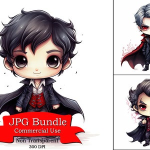 Cute Chibi Boy Vampire Clipart, Halloween Designs,watercolor Style ...