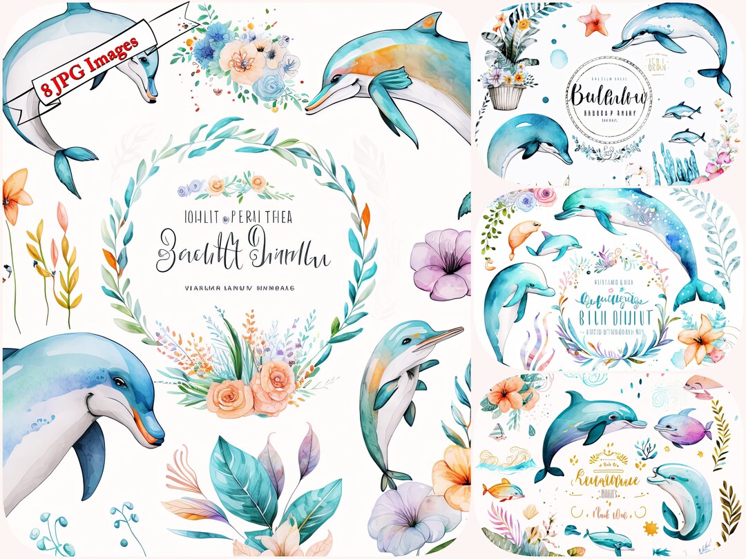 Watercolor Ocean Life Clipart With Elements- Instant Download of ...