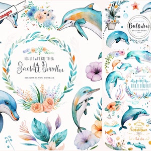 Watercolor Ocean Life Clipart With Elements- Instant Download of ...