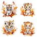 Cute Tiger Fall Foliage Watercolor Clipart, Wall Art for Outdoor ...