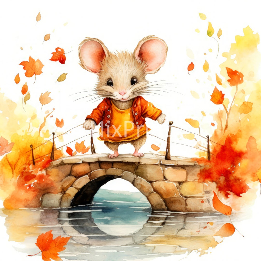 Mouse Autumn River Crossing Clipart, Art for Classroom, Jpg Clipart ...