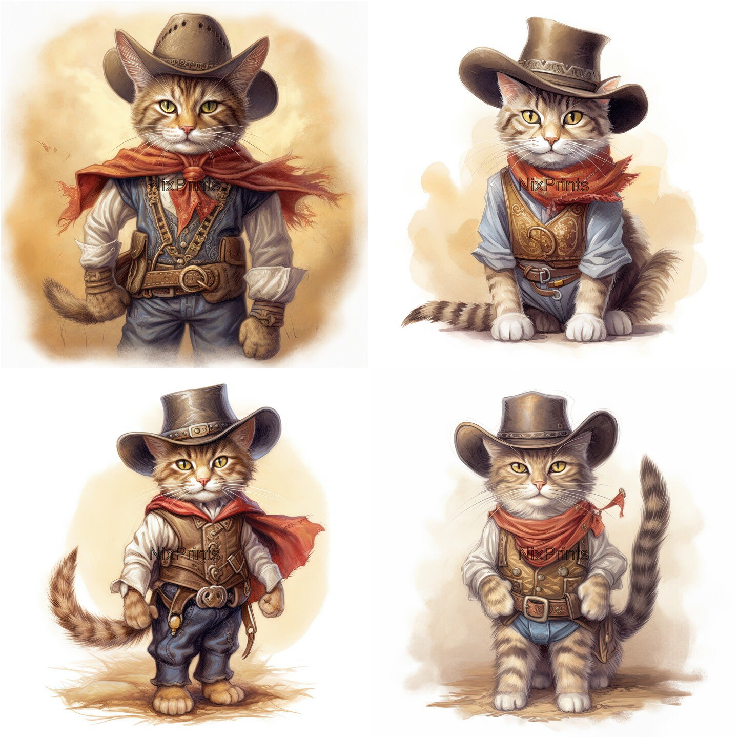 Cowboy Cat Clipart A Feline Frontier Tale in Art Digital - Etsy