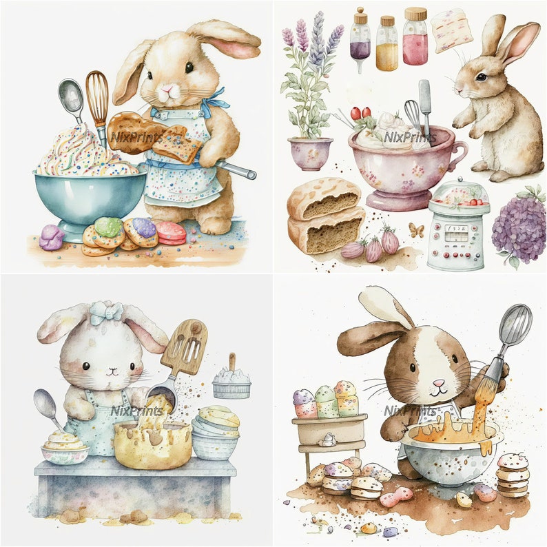 Bunny Baking Chef & Kitchen Clipart Delightful and - Etsy