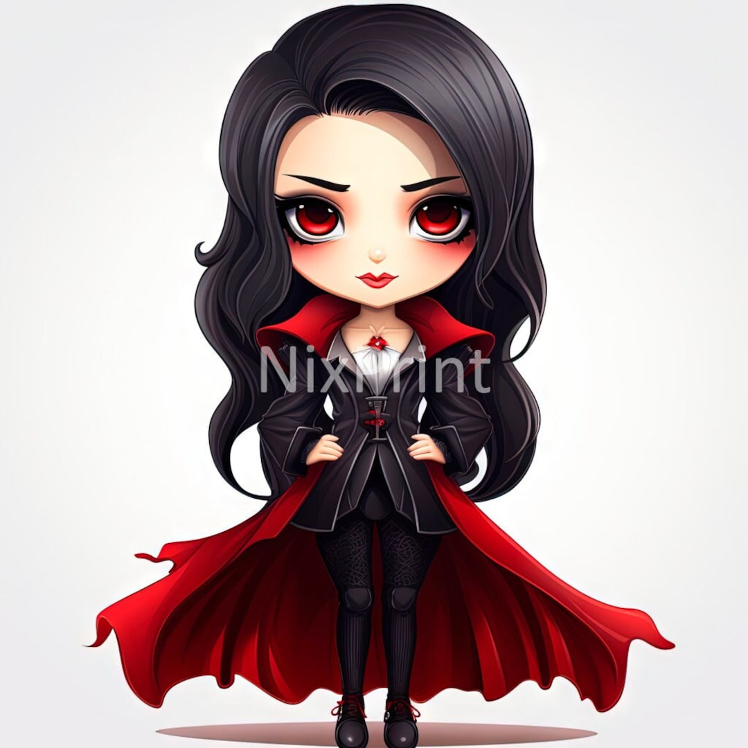 Cute Chibi Girl Vampire Clipart, Digital Sticker for Men, Poster for ...