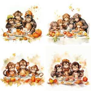 Cute Monkey Clipart, Thanksgiving Themes, Family Dinner Scenes Clipart ...