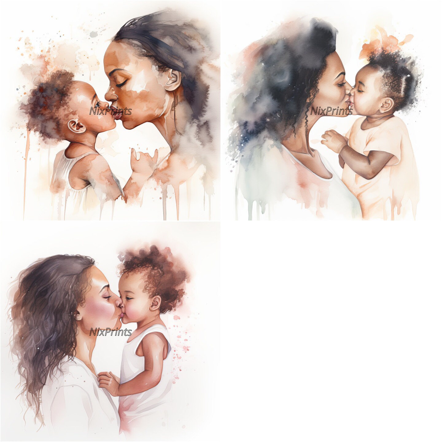 Mother's Day Watercolor Clipart Black Mom Kissing - Etsy