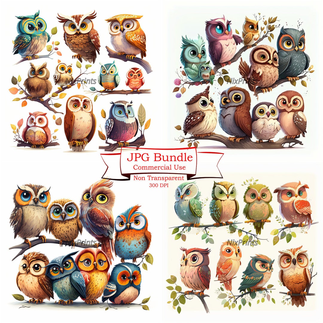 Owls Collection: Pixar Style, Spring-themed, Book Clipart, Ideal for ...