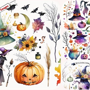 Dark Witch Clipart With Elements and Magic Supplies Mystical Halloween ...