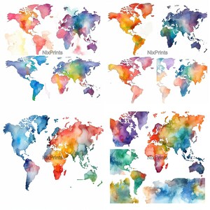 Watercolor World Map Clipart -journey Around the Globe,digital Paper ...